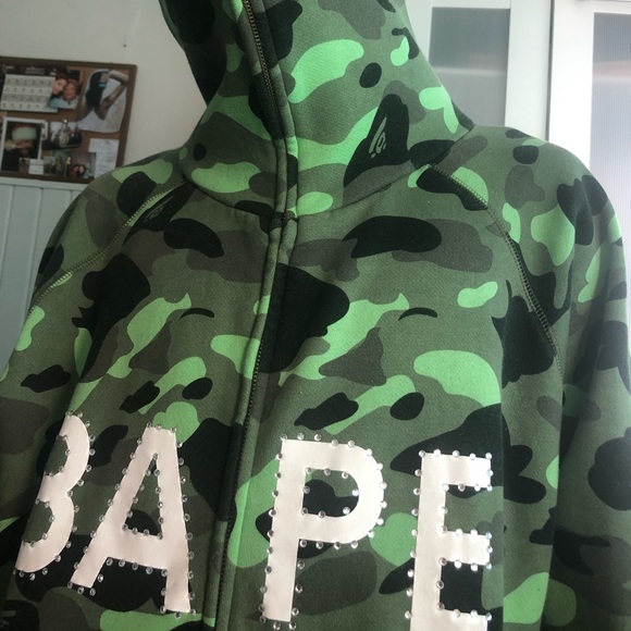 Bape | Sweaters | Very Rare Green Bape Bedazzled Full Zip Up Hoodie ...